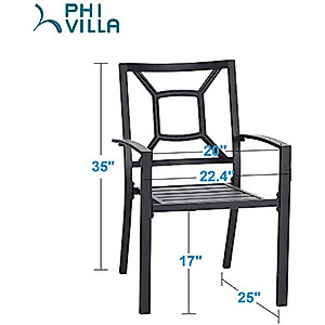 PHI VILLA 2 Pcs Metal Patio Outdoor Dining Chairs with Armrest, 2 Pack Stackable Wrought Iron Bistro Chairs, Portable Chairs Set of 2 for Garden Backyard Poolside, Supports 300 lbs, Black