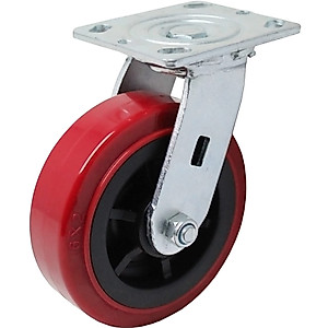 ICONCASTERWHEELS 6" x 2" Replacement Heavy Duty Industrial Casters, Top Plate 4" x 4.5", Red, Non-Marking Pro-Tech Polyurethane Wheel, Load Capacity 3600 lbs. per Set (4-Pack)