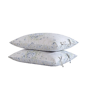 Shabby Chic® - Queen Comforter Set, Reversible Cotton Bedding with Matching Shams, Elegant Floral Home Decor for All Seasons (Bailey Blue, Queen)