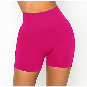 ALWAYS Women's Seamless Biker Shorts - High Waisted Yoga Running Athletic Workout Short Pants Fuchsia Small