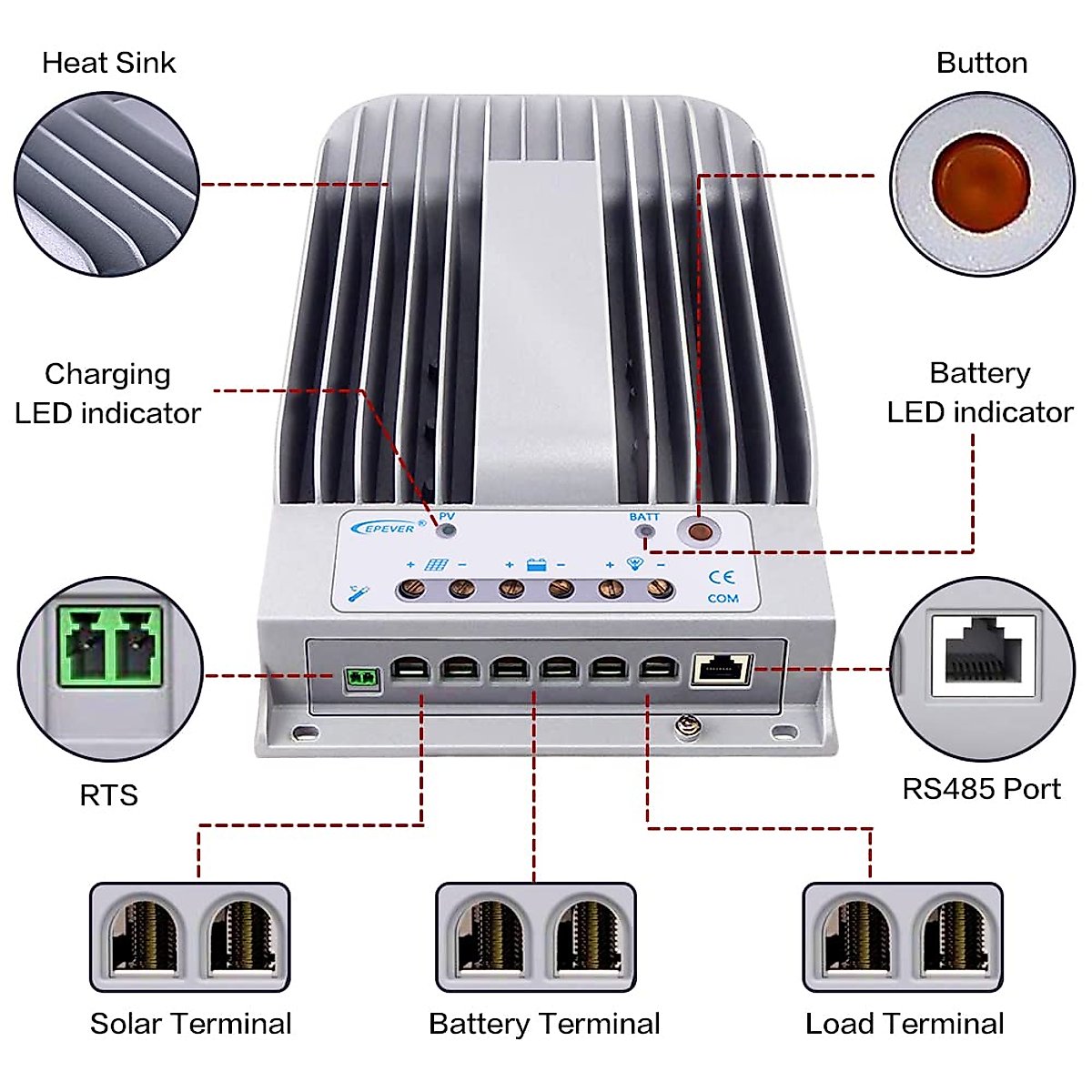 Epever 30A MPPT Solar Charge Controller Tracer BN Series Negative Ground 30 Amp Solar Panel Charge Controller 12V/24V Auto Identifying Intelligent Regulator Max. PV 150V