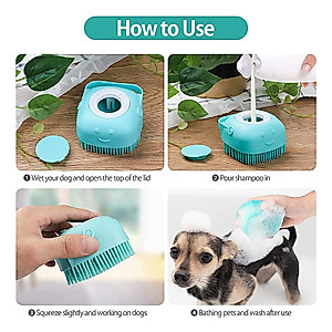Bath Brush Scrubber Soft Silicone Pet Shower Grooming Shampoo Massage Dispenser For Short Long Haired Dogs And Cats (Blue+Pink)