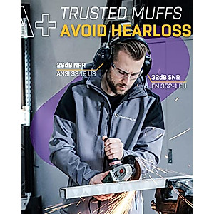 Vanderfields Ear Protection Earmuffs - Shooting Ear Muffs for Noise Cancelling - Passive Reduction for Safety Hearing - Adult Headphones for Lawn Mowing, DIY, Construction, Woodworking -Midnight Black