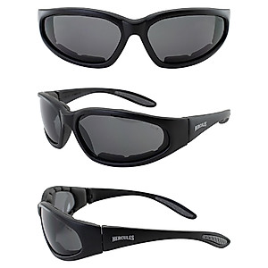 Global Vision Hercules Plus Padded Safety Motorcycle Sunglasses Black Frames Clear + Smoke Lenses