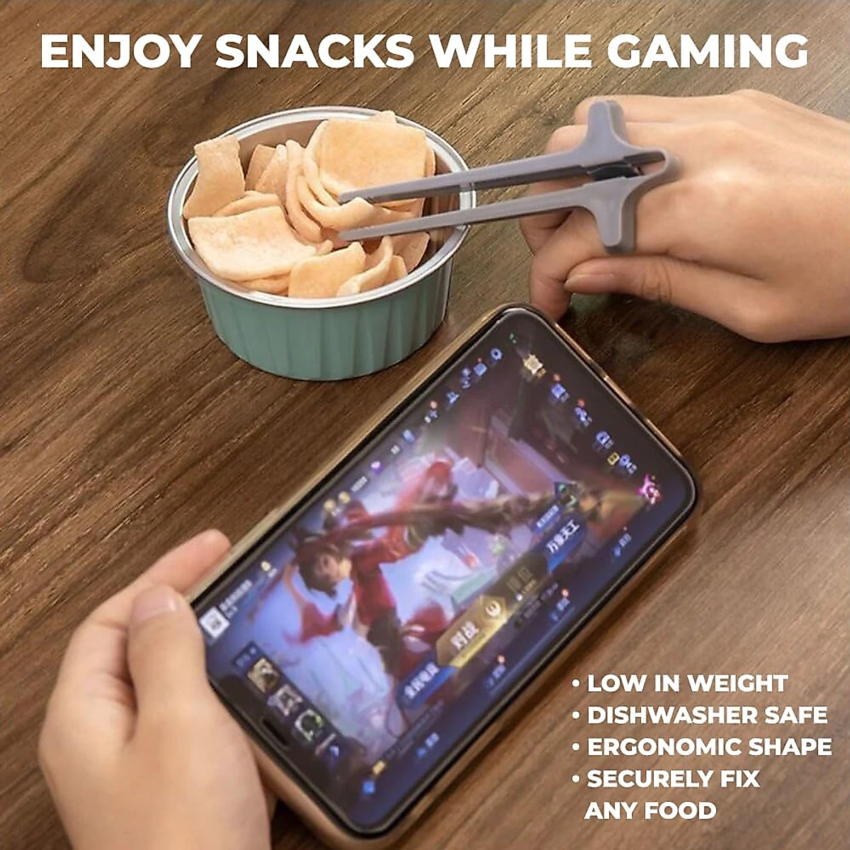 Scooken 6 Pcs Finger Chopsticks for Gamers Snack Grabber Tongs U Bracket - Finger Chips Snack Gamer Chopsticks for Gaming - Reusable Dishwasher Safe Plastic Chopstick - Chopsticks Helper Snacking Tool