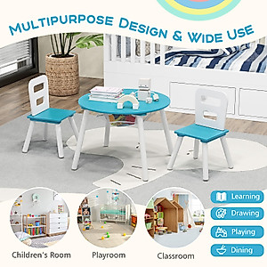 Costzon Kids Table and Chair Set, Wood Activity Table w/Center Mesh Storage, Children Furniture Gift for Boys & Girls, Ideal for Arts, Crafts, Snack Time, Homework, Toddler Table and Chair Set, Blue