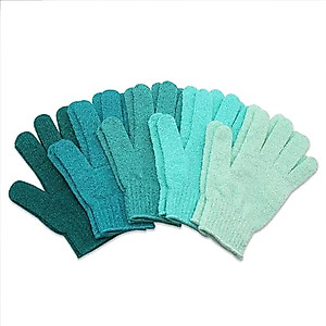 MIG4U Shower Exfoliating Scrub Gloves Medium to Heavy Bathing Gloves Body Wash Dead Skin Removal Deep Cleansing Sponge Loofah for Women and Men 5 Pairs 5 Colors