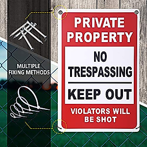 HANTAJANSS No Trespassing Sign Private Property Keep Out Warning Metal Sign, Retro Safety Tin Signs for Outdoors Use, Yard, Farm, Fence, Home