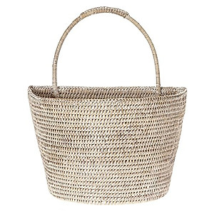 KOUBOO 1060073 La Jolla Rattan Wall Basket, Large, White Wash, 13" x 8" x 15.5"