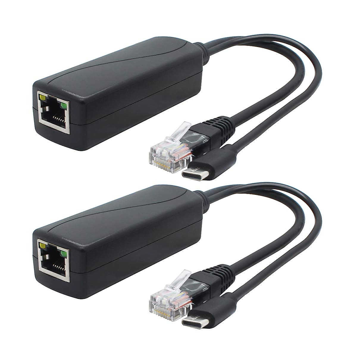 ANVISION 2-Pack 5V PoE Splitter, USB Type C, 48V to 5V 2.4A, IEEE 802.3af Compliant, 10/100Mbps