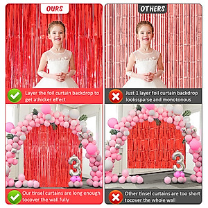 Accevo Red Party Streamers 3Pack Metallic Foil Fringe Curtains Streamers 3.3x8.2 Tinsel Streamers for Parties Valentine's Day Christmas Carnival Xmas New Year Decorations Casino Theme Party Decor