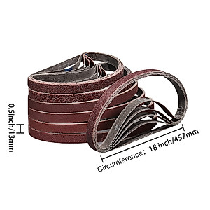 POTUINOM 36 Pack Sanding Belts 1/2X18 Inches(13X457mm)- 6 Each of 40/60/80/120/180/240 Grits Aluminum Oxide Sanding Belt, Best Suitable for Wood Sanding and Levelling