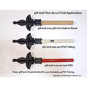 Retrospec Creations 25 Each for 5/8” Plastic Finial Tops for Iron Picket Fence Tops Fleur De Lis – #1-60-58