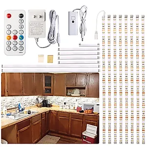 WOBANE Under Cabinet Lights, Kitchen LED Lighting Kit, 8 PCS 20inch LED Strip Light Bars with 24W Plug, RF Remote, Dimmable for Under Counter, Cupboard, Shelf, Showcase, Desk 6500K White,1900LM,13ft