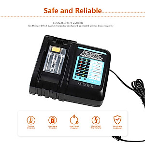 Powtree Lithium Drill Battery Charger DC18RC DC18RD Replacement for 14.4V-18V LXT Battery BL1850 BL1840B BL1820 BL1815 BL1860 BL1430 BL1450 BL1830 with LED Screen