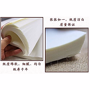 MEGREZ Chinese Japanese Calligraphy Xuan Paper, Rice Paper Sumi Calligraphy Paper for Calligraphy Brush Ink Writing, Painting without Grids 100 Sheets/Bag,13.4 x 54.3 inch, Shu (Ripe) Xuan