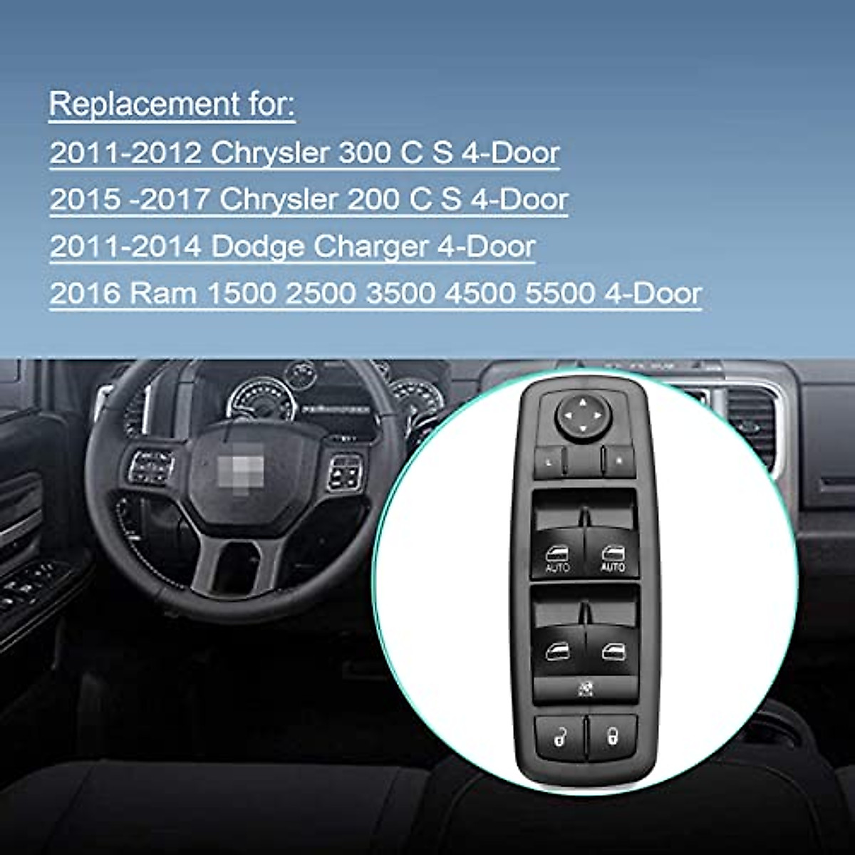 Master Power Window Switch 68231805AA - Front Left Driver Side, Replacement for Chrysler 200 300 Dodge Charger Ram 4 Door Replace 68139805AB 68139805AA 56046823AC