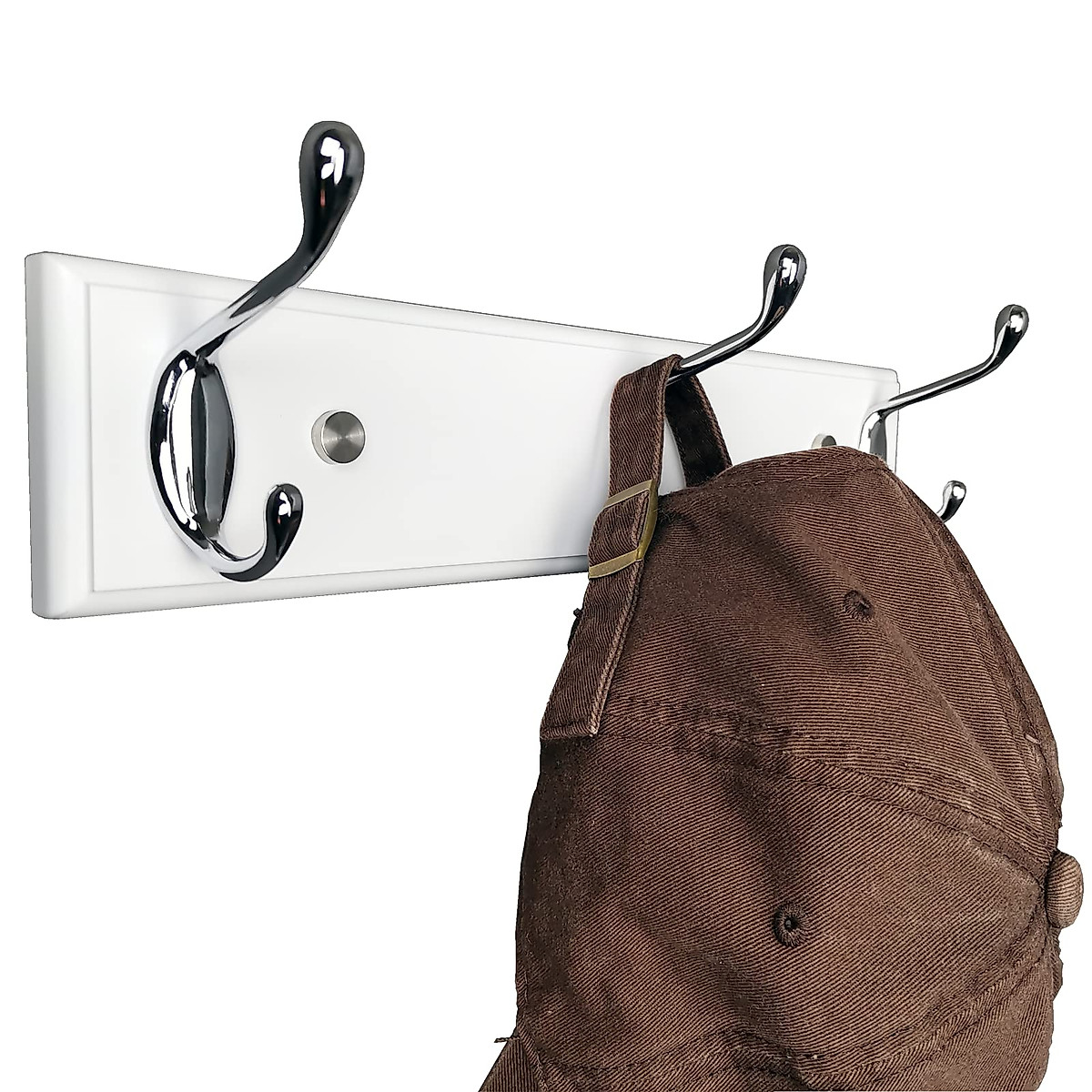 lomejii Wall Mounted Coat Rack 12.2inch(31cm) with 3 Silver Hooks, White Wall Coat Rack, Wood Wall Hook Coat Rack for Entrance, Hallway, Bedroom, Kids Room, Small Size White Wall Clothes Hanger