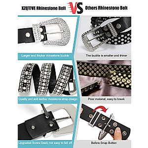 XZQTIVE Men Women Rhinestone Belt Studded Western Leather Belt Sparkle Belt Vintage Cowgirl Cowboy Bling Belts for Pants Jeans,Black
