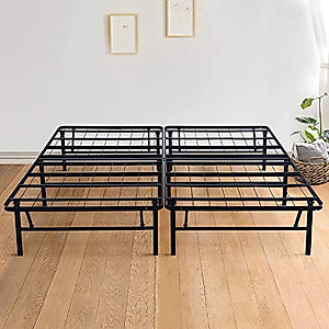 Olee Sleep 14 Inch Foldable Dura Metal Platform Bed Frame, Full Size, Comfort Base Bed Frame, Height for Under-Bed Storage, Black