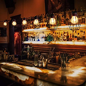 Outdoor Lantern String Lights Cafe Lights 20Feet with 12 Clear G40 Bulbs and Vintage Metal Lamp Shades, Indoor Outdoor Lights for Patio Yard Decor Garden Gazebo Backyard Hanging Decorations, Black