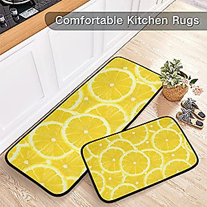 Yellow Lemon Kitchen Rugs and Mats Set 2 Piece Non Slip Washable Runner Rug Set of 2 for Kitchen Living Room Floor Home Decor