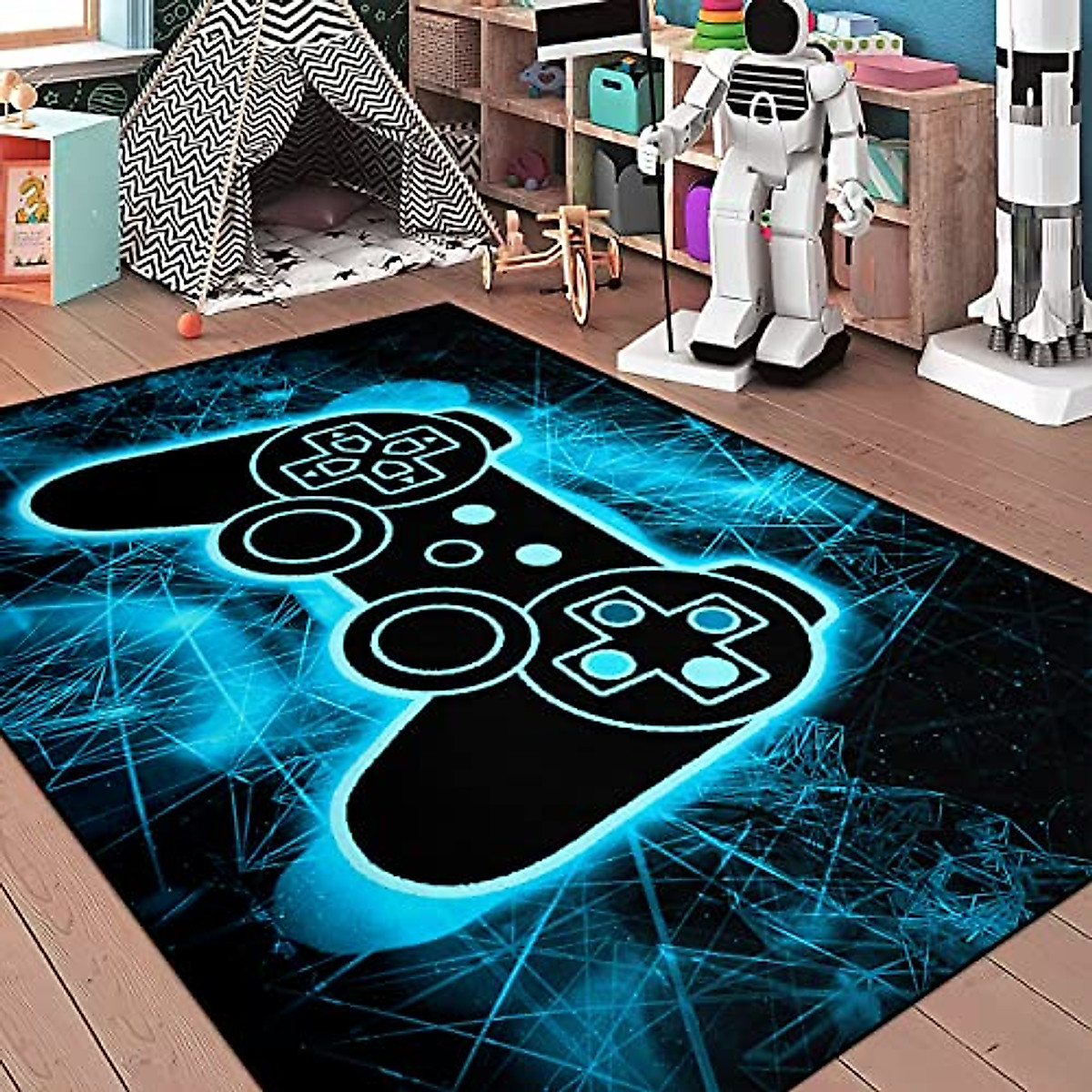 Gaming Video Game Area Rugs for Boys Teens Modern Cool Tech Style Gaming Room Home Decor Gamer Controller Gamepad Pattern Area Rug Floor Carpet Bathroom Mat for Leisure/Living/Bedroom