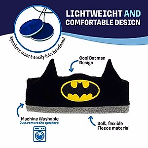 CozyPhones Batman Kids Headphones Volume Limited with Thin Speakers & Super Soft Fleece Headband - Perfect Toddlers & Children's Earphones for Home, School & Travel