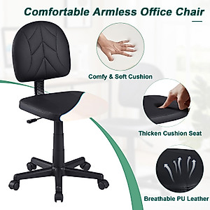 VECELO Small Desk Chair Set of 2, Home Office Chairs Low-Backrest Armless Cushion Seat PU Leather with Adjustable Height 360°Quiet Swivels for Home Office,Black