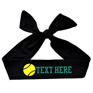 Funny Girl Designs Softball Tie Back Headband with NEON Yellow Softball Personalized with Your Custom Text - Design Your OWN (Black)