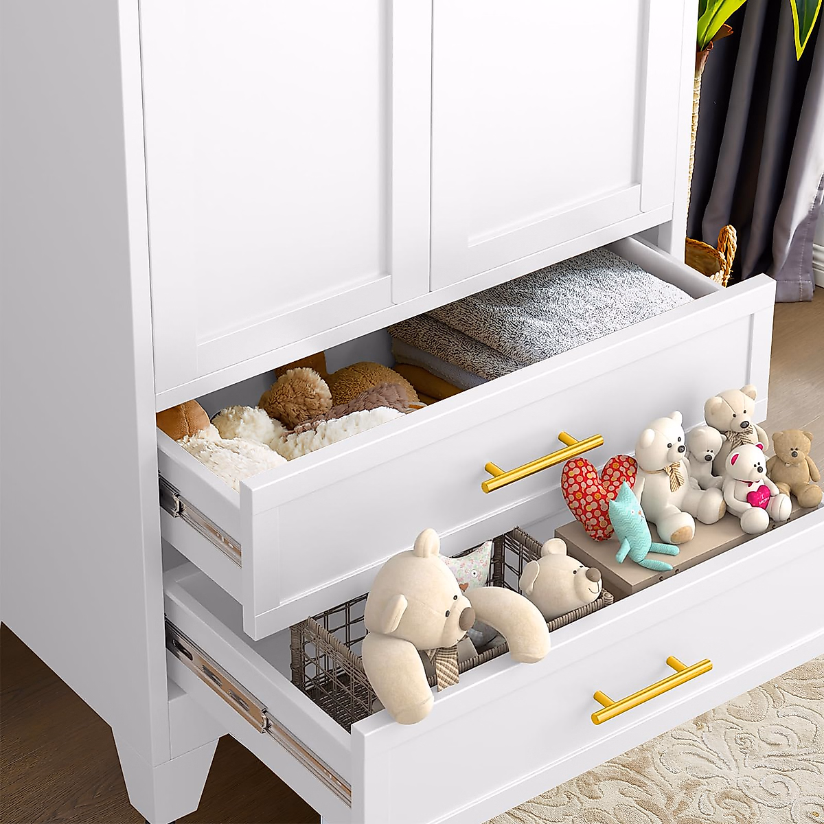 Anewome 71" Metal Armoire Wardrobe Closet with 2 Drawers, Freestanding 2-Door Tall Clothing Storage with Adjustable Shelves and Hanging Rod for Bedroom Dorm, White