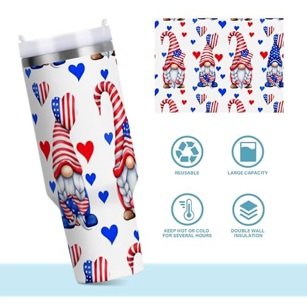 ODAWA 40 Oz Travel Coffee Tumbler with Lid and Straw, Cute Gnomes White Leak Proof Tumbler