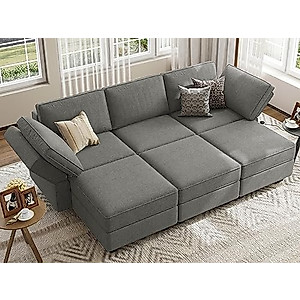 Belffin Sectional Sleeper Bed Modular Sectional Sleeper Sofa Convertible Sectional Couch Bed Set Grey