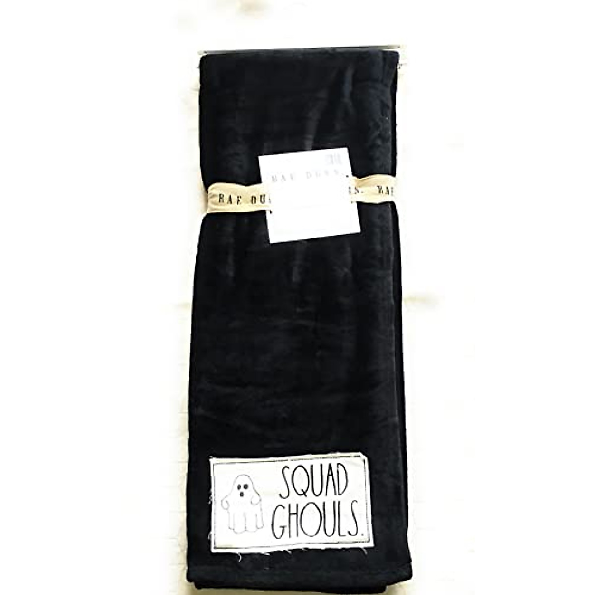 Rae Dunn Halloween Blanket/ with Squad Ghouls Embroidered patch/50”x70”/Black Color