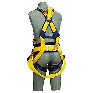 3M DBI-SALA Delta 1106103 Full Body Harness, 18" Back D-Ring Ext, Belt W/ Pad, Back D-Ring, Seat Sling W/ Positioning D-Rings, Tongue Buckle Legs,X-Large, Yellow/Navy