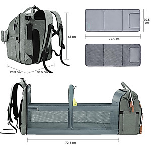 DERJUNSTAR Baby Diaper Bag Backpack with ChangingStation-Large Capacity Baby Bag for Boys & Girls, USBCharging Port, Pacifier Case, sunshade & Toy Bar,Waterproof， Ash Grey