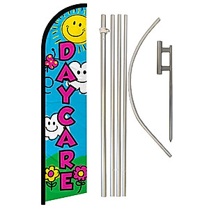 Infinity Republic - Daycare Windless Full Sleeve Banner Swooper Flag & Pole Kit - Perfect for Daycares, Schools, Gyms, Child Care etc!