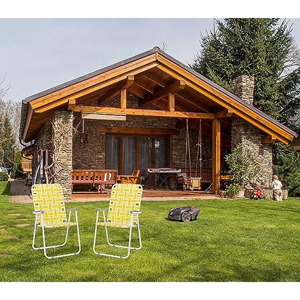 AFFAVON Webbed Patio Lawn Folding Up Beach Chairs 2 Packs Lightweight, Sturdy, Comfortable, Portable, and Stylish Outdoor Chair for Yard, Garden，Camping, Sports and Beach (Yellow)