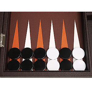 16-inch Premium Backgammon Set - Dark Brown Board, White and Orange Points