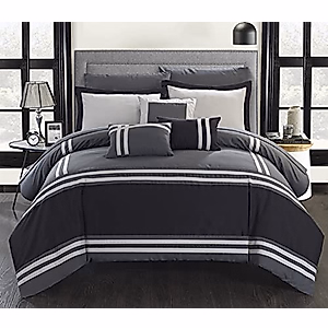 Chic Home Zarah 10 Piece Comforter Bedding with Sheet Set and Decorative Pillows Shams, Queen, Grey