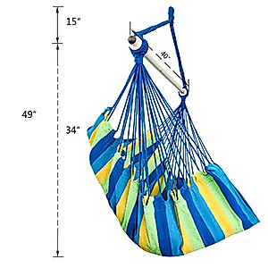 Highwild Hammock Chair Hanging Rope Swing - Max 500 Lbs - Steel Spreader Bar with Anti-Slip Rings - for Any Indoor or Outdoor Spaces (Blue Striped)