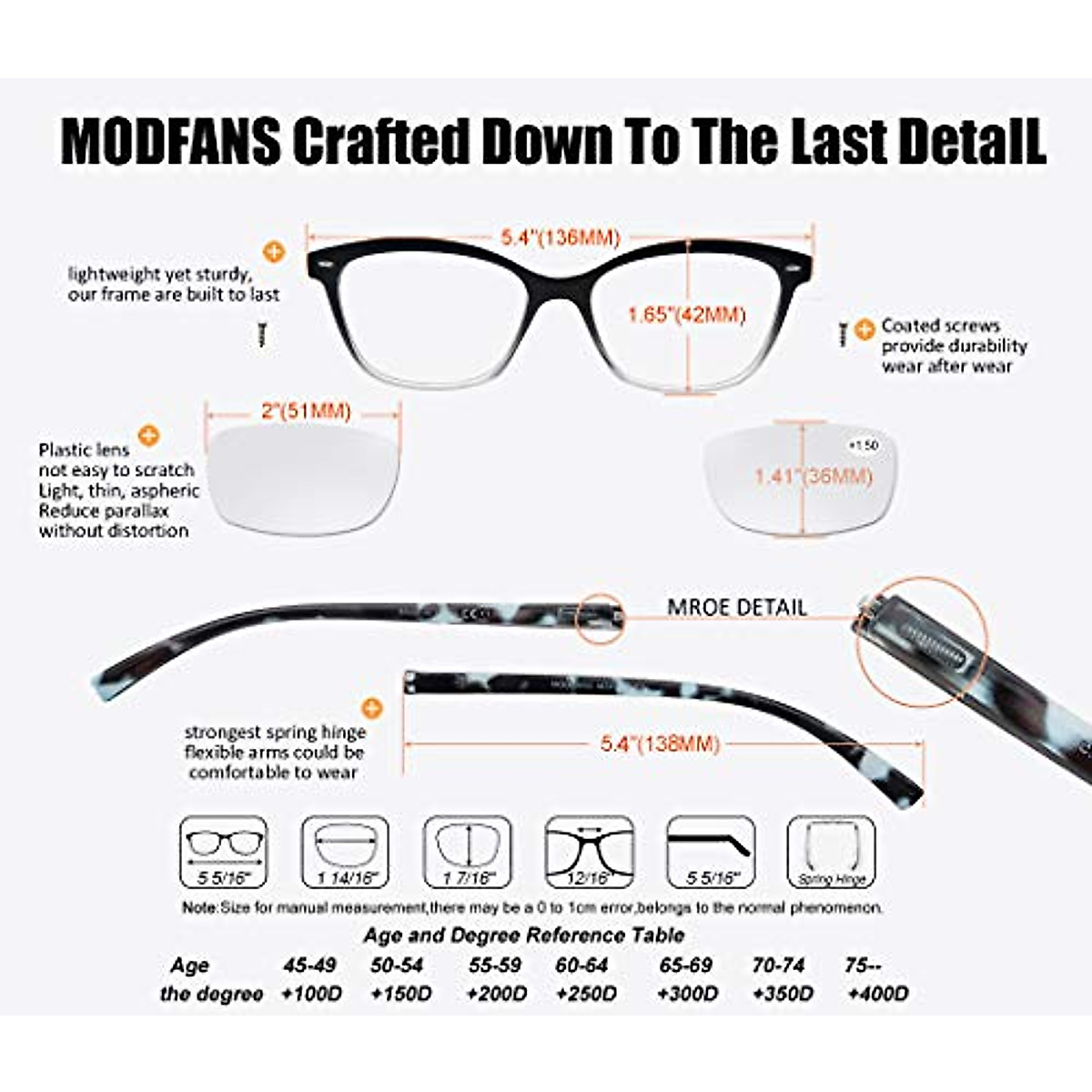 MODFANS Women Reading Glasses 1.75 4 Pair Stylish Ladies Readers with Comfort Spring Hinge Pattern Design Pouch Included