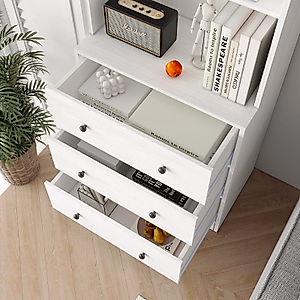 TUSY 71" Bookshelf Bookcase, 3-Tier Modern Bookshelves 3 Large Drawer, Wood Filing Cabinet with Open Storage Shelf, Glass Doors 5-Tier Fixed Storage Shelves for Home Office