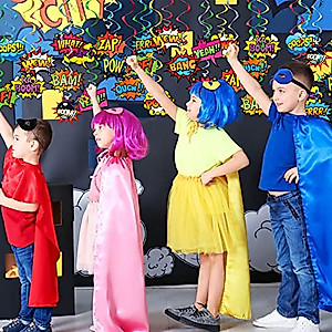 Superhero Hanging Swirls 30 Pack Hero Action Sign Foil Ceiling Hanging Swirls Streams Banner Decorations Garland for Kids Cartoon Superhero Baby Shower Celebrating Events Birthday Party Supplies Room Wall Decor