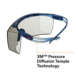 3M Safety Glasses, SecureFit 3700 Series, Anti-Scratch, Fits Over Glasses, Indoor/Outdoor Gray Lens, Blue Temple