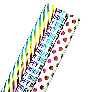 Birthday Wrapping Paper Roll - 17 Inch X 120 Inch Per Roll - Gift Wrapping Paper Mini Roll - 3 Colorful Design Gift Wrap Paper for Birthday