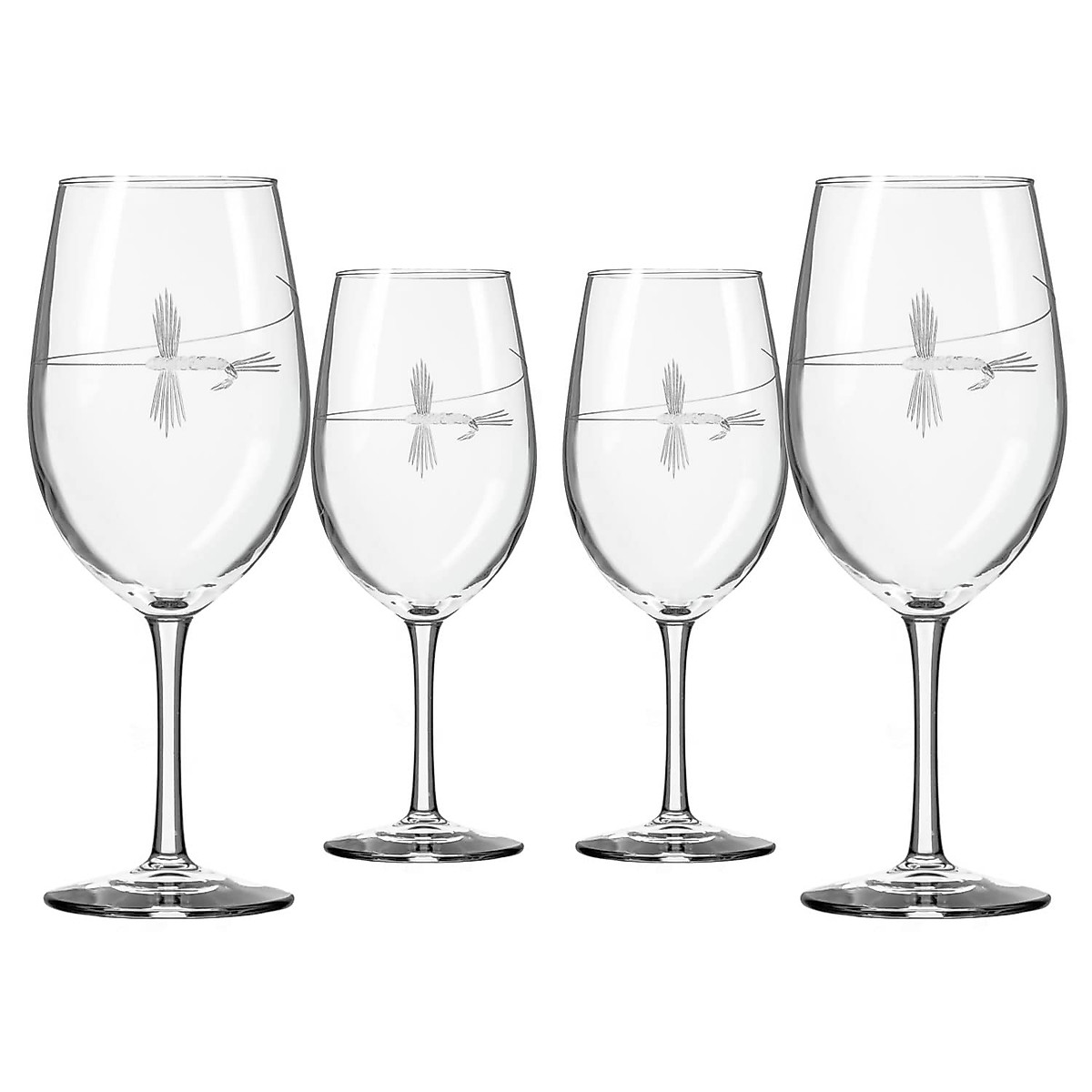 Rolf Glass | Fly Fishing All Purpose Wine Glass 18 Ounce | Set of 4 | Large Wine Glasses | Lead-Free Crystal Glass | Engraved All Purpose Wine Glasses | Made in the US | Outdoor Lifestyle