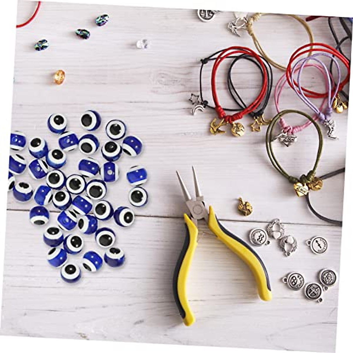 VILLCASE 100pcs Resin Eye Beads Bead Bracelet String Flat Earrings Blue Beaded Bracelet Evil Eye Beads for Jewelry Making Evil Eye Bracelet Kit Plastic Beads Plastic Blue DIY Jewelry Beads