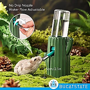 BUCATSTATE Cactus Ceramic Leakproof Hamster Water Bottle Guinea Pig Water Bottles Rabbit Water Bottle with Holder Water Feeder for Small Animals