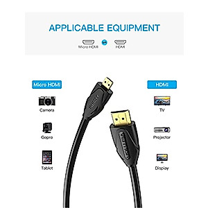 VENTION 4K Micro HDMI to HDMI Cable 6FT - High Speed HDMI to Micro HDMI Cord Adapter Support 3D Full HD 1080P Compatible with Laptop Camera Connected to Monitor Projector